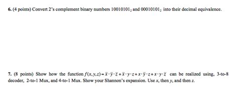 solved 6 4 points convert 2 s complement binary numbers