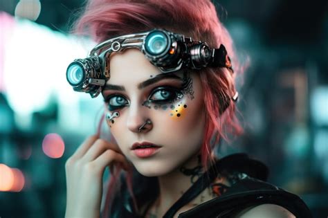 Premium Photo A Woman With Blue Black Eyes Red Hair With Glasses On Her Head Illustration