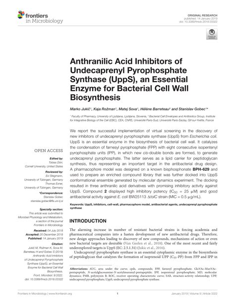 Pdf Anthranilic Acid Inhibitors Of Undecaprenyl Pyrophosphate Synthase Upps An Essential