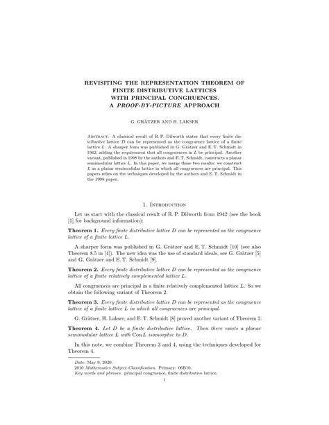 Pdf Revisiting The Representation Theorem Of Finite Distributive Lattices With Principal
