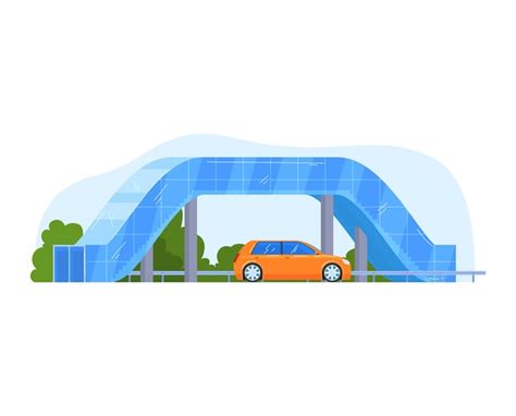 도로 디자인 만화 스타일 벡터 일러스트 레이 션 흰색 절연에 고속도로 안전 횡단 수송을 통해 보행자 다리 프리미엄 벡터
