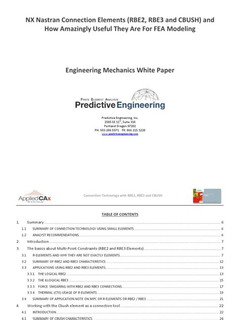 Predictive Engineering White Paper On Nx Nastran Connection Elements Rbe2 Rbe3 And Cbush Rev 1