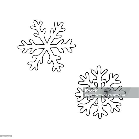 손으로 그린 눈송이 세트입니다 윤곽선 그리기 벡터 일러스트 레이 션입니다 디자인 요소 색칠하기 책 카드 인쇄 포장 초대장 명함 광고 0명에 대한 스톡 벡터 아트 및 기타