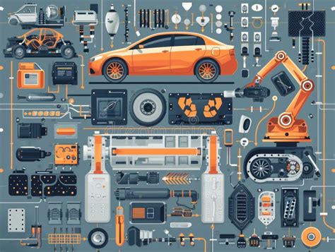 Exploded View Of Electric Vehicle And Components Stock Illustration