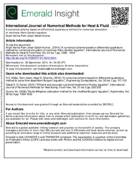 Pdf A Numerical Scheme Based On Differential Quadrature Method For Numerical Simulation Of