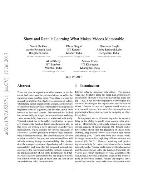 PDF Show And Recall Learning What Makes Videos Memorable