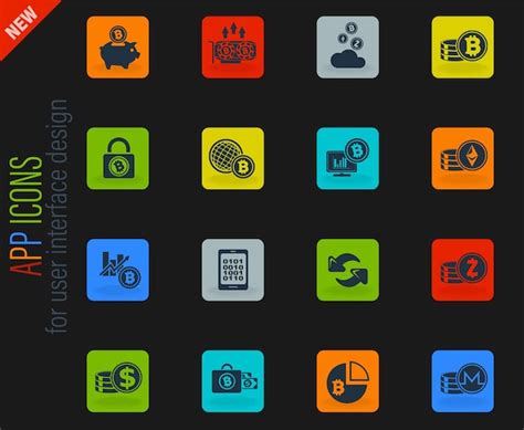 Cryptocurrency 및 마이닝 아이콘 세트 프리미엄 벡터