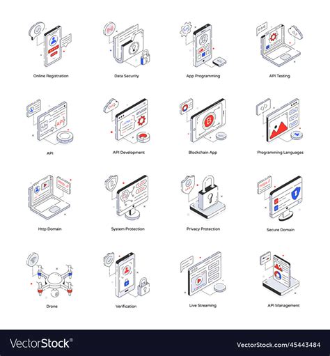 Set Of Api Services Isometric Icons Royalty Free Vector
