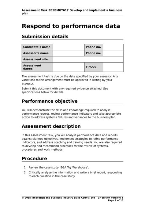 Assessment Task 3 Hhbbb Plan Respond To Performance Data Submission Details Candidates Name