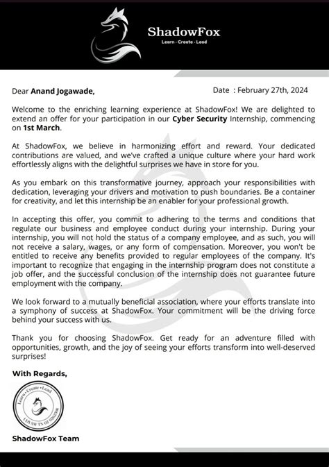 Anand Jogawade On Linkedin Cybersecurity Cybersecurityinternship Cyberdefense Shadowfox