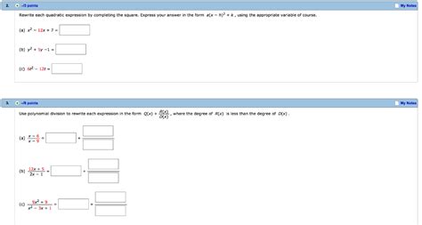 Solved Rewrite Each Quadratic Expression By Completing Th Chegg Com