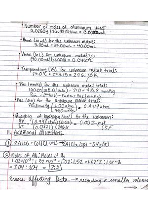 Post Lab Report 9 Lab Post Lab Report Questions Grace Bamba Section 014 I Calculations Part