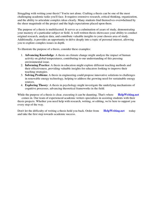 Thesis Purpose Examples Download Free Pdf Thesis Essays