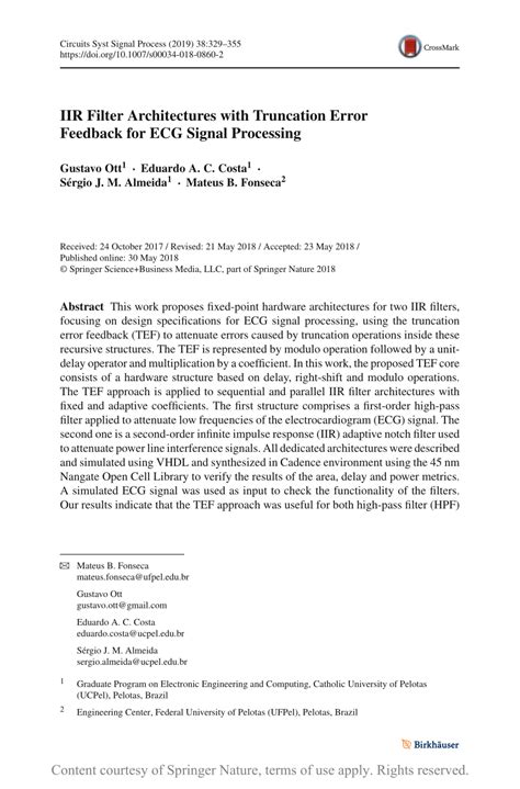 Iir Filter Architectures With Truncation Error Feedback For Ecg Signal