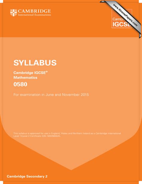 Syllabus 0580 Cambridge Igcse Mathematics