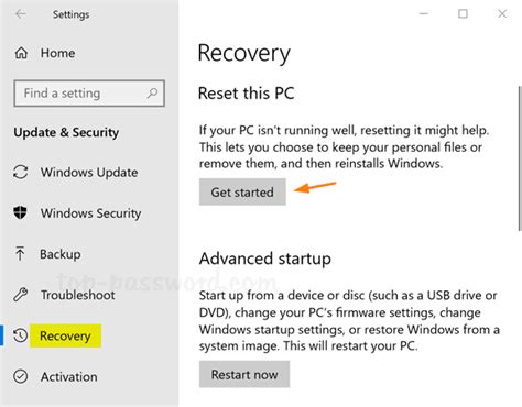 How To Factory Reset Windows From Settings App Password Recovery