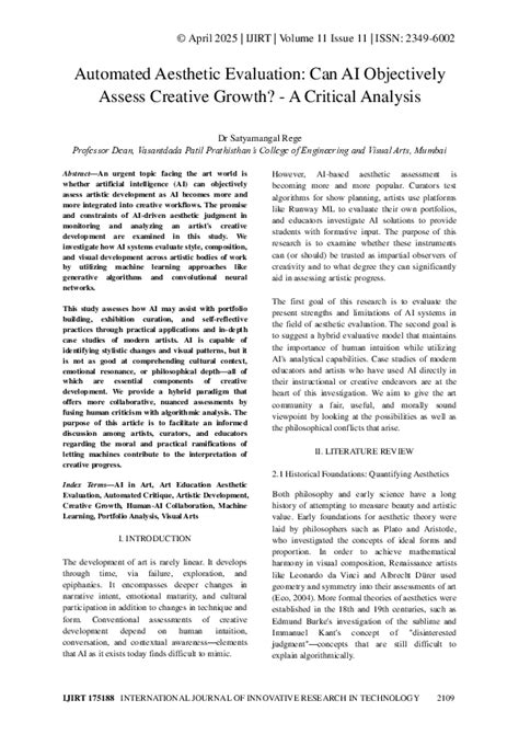 Pdf Automated Aesthetic Evaluation Can Ai Objectively Assess Creative Growth A Critical