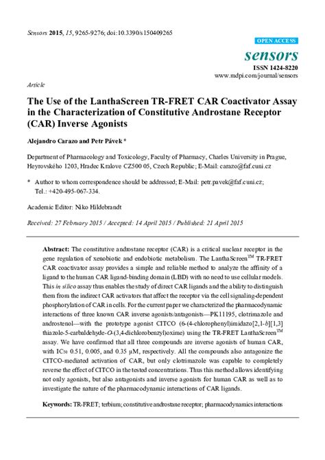 Pdf The Use Of The Lanthascreen Tr Fret Car Coactivator Assay In The