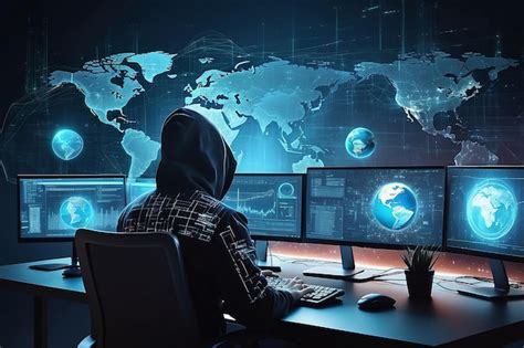 Premium Photo Cyber Security Innovation Concept With Digital Earth Planet On Hacker With