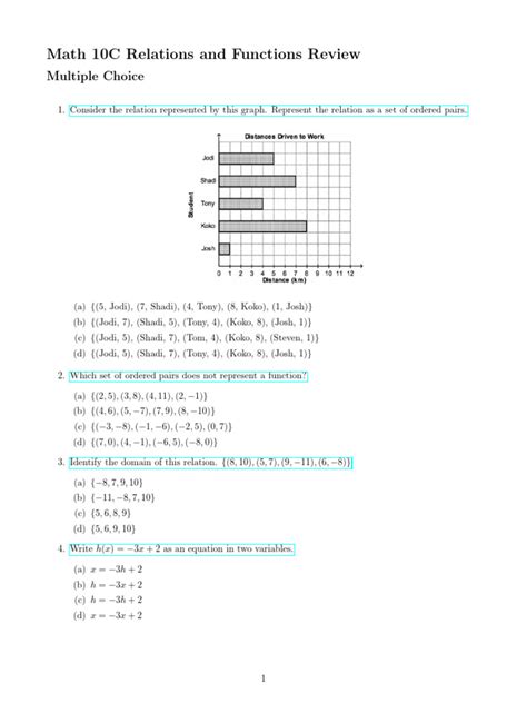 Math 10c Relations And Functions Review Jk Pdf Function Mathematics Analysis