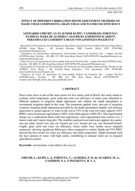 Pdf Effect Of Different Irrigation Depth Adjustment Methods On Maize Yield Components Grain