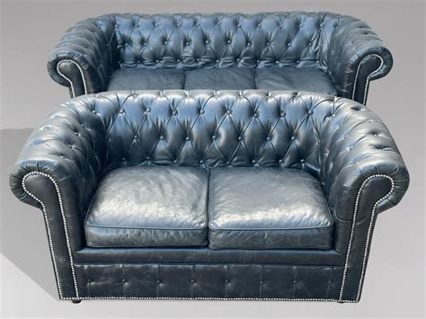 Two Seater Black Leather Chesterfield Sofa For Sale At 1stdibs