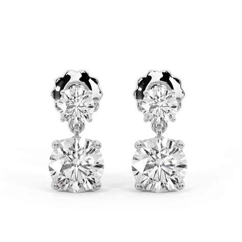 Two Stone Diamond Drop Earrings 14k White Gold