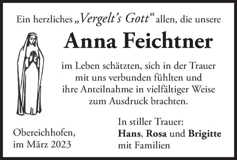 traueranzeigen von anna feichtner trauer merkur de