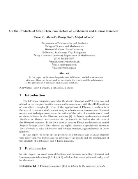 Pdf On The Products Of More Than Two Factors Of K Fibonacci And K Lucas Numbers