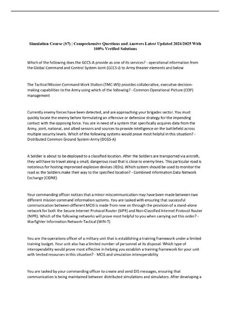 Simulation Course S7 Comprehensive Questions And Answers Latest Updated 20242025 With 100