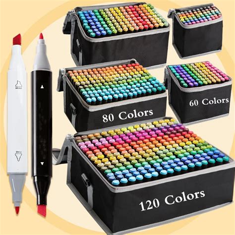 아트 드로잉 마커 펜 6080120 색 알코올 그래픽 아트 스케치 트윈 마커 펜 드로잉 학교 미술 용품 선물 Aliexpress