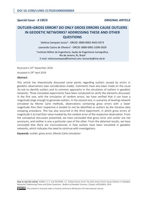 Pdf Outlier Gross Error Do Only Gross Errors Cause Outliers In Geodetic Networks Addressing