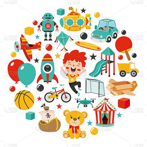 一套各种各样的彩色玩具