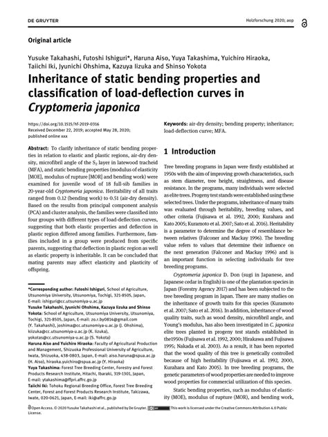 Pdf Inheritance Of Static Bending Properties And Classification Of