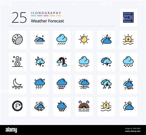 Weather 25 Line Filled Icon Pack Including Weather Temperature Cloud