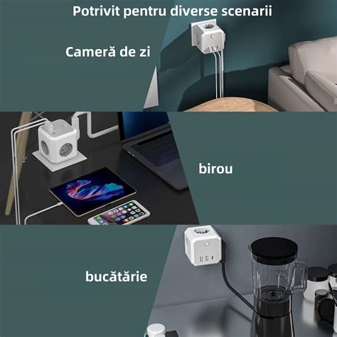 Priza Cube Cu Usb 4 Prize 2xusb 1xtype C Incarcare Rapida Protectie Impotriva Supratensiunilor
