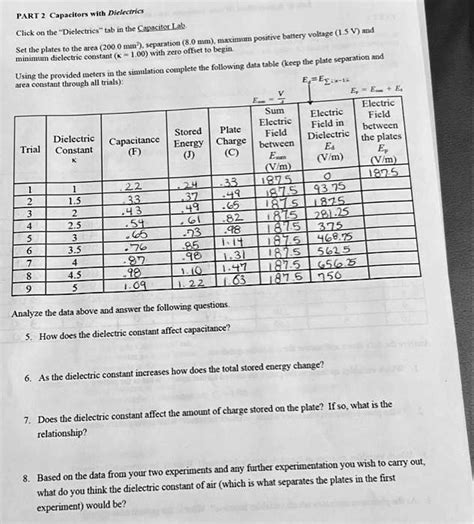Solved Texts I Need Help Answering The Questions Part 2 Capacitors With Dielectrics Click On