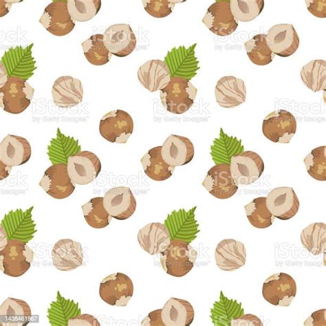 헤이즐넛과 녹색 잎의 벡터 완벽 한 배경입니다 너트 조성물 갈색에 대한 스톡 벡터 아트 및 기타 이미지 갈색 개체 그룹 건강한 식생활 Istock