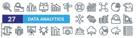 Set Of 27 Outline Web Data Analytics Icons Such As Graph Analysis Folder Search Graph Chart