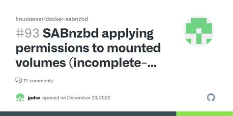 sabnzbd applying permissions to mounted volumes incomplete downloads and downloads · issue 93