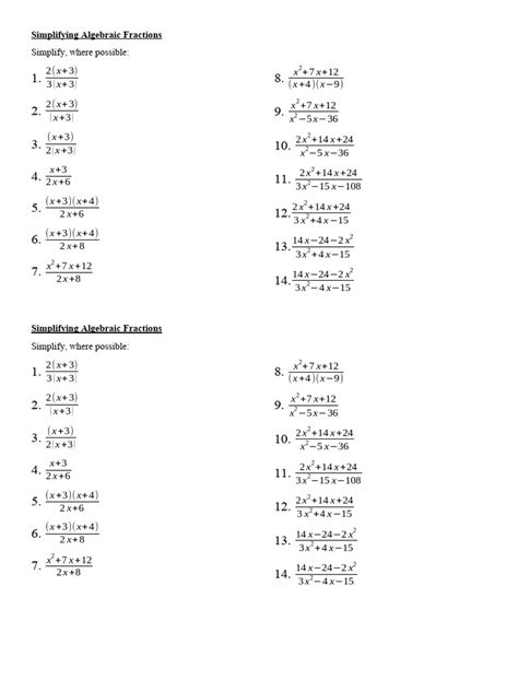 Simplifying Algebraic Fractions Pdf
