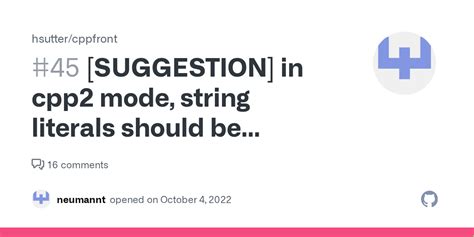 Suggestion In Cpp2 Mode String Literals Should Be Stringliteral By Default · Issue 45