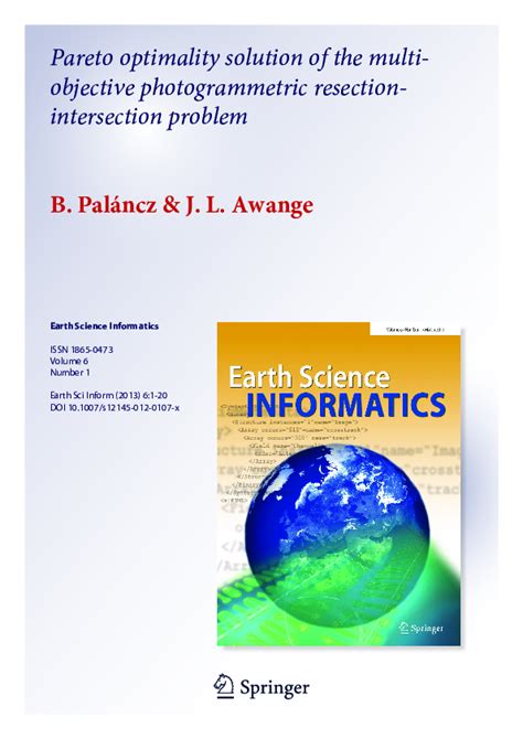 pdf pareto optimality solution of the multi objective photogrammetric