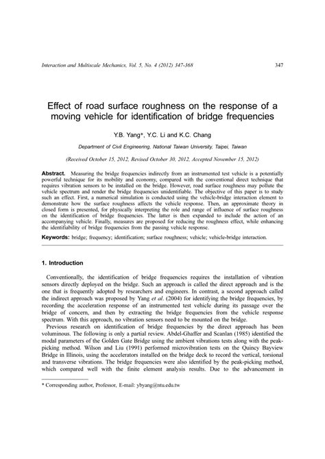 Pdf Effect Of Road Surface Roughness On Extraction Of Bridge Frequencies By Moving Vehicle