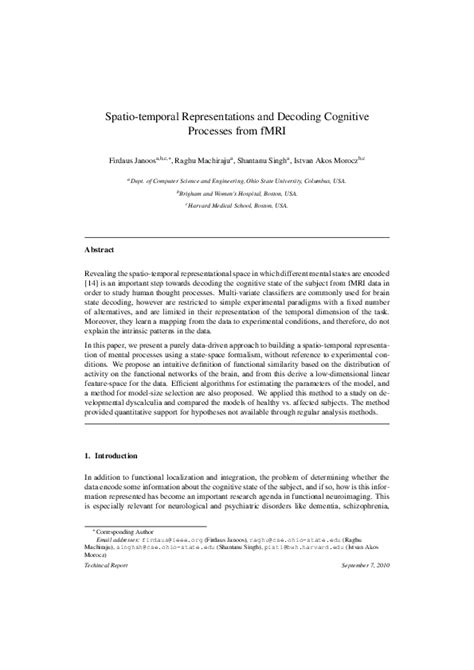 Pdf Spatio Temporal Representations And Decoding Cognitive Processes From Fmri