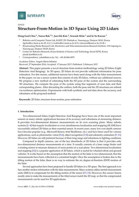Pdf Structure From Motion In 3d Space Using 2d Lidars