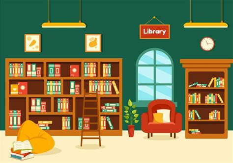 Library Vector Illustration Of Book Shelves With Interior Wooden