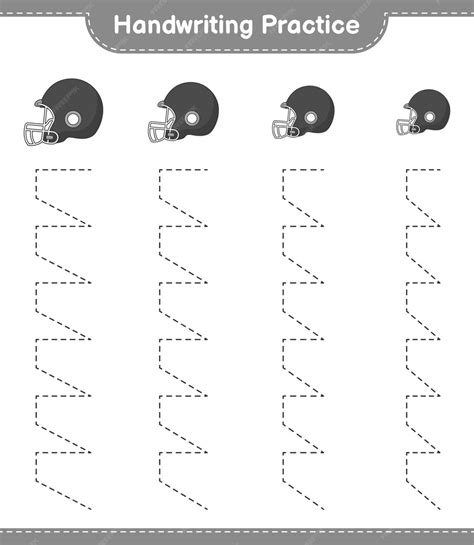 필기 연습 축구 헬멧의 추적 라인 교육 어린이 게임 인쇄용 워크시트 벡터 일러스트 레이 션 프리미엄 벡터