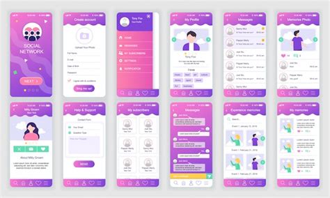 Ui Ux Gui 화면 피트니스 앱 플랫 세트 프리미엄 벡터