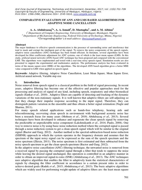 Comparative Evaluation Of Ann And Lms Based Algorithms For Adaptive Noise Cancellation Pdf